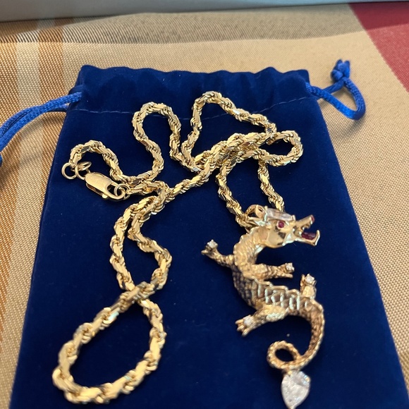 Jewelry | Gold Dragon Necklace With 2 Inch 3 Mm Solid Gold Chain | Poshmark